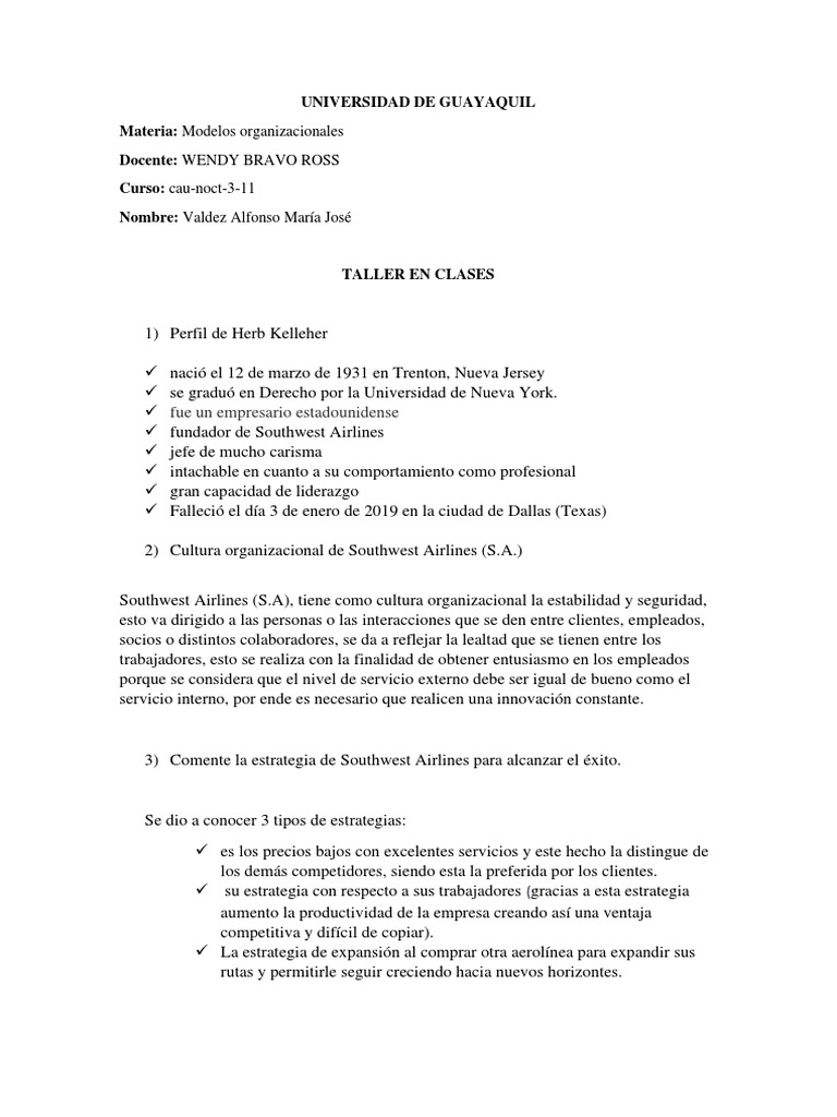 Taller Modelos | PDF | Aerolíneas suroeste | Economias