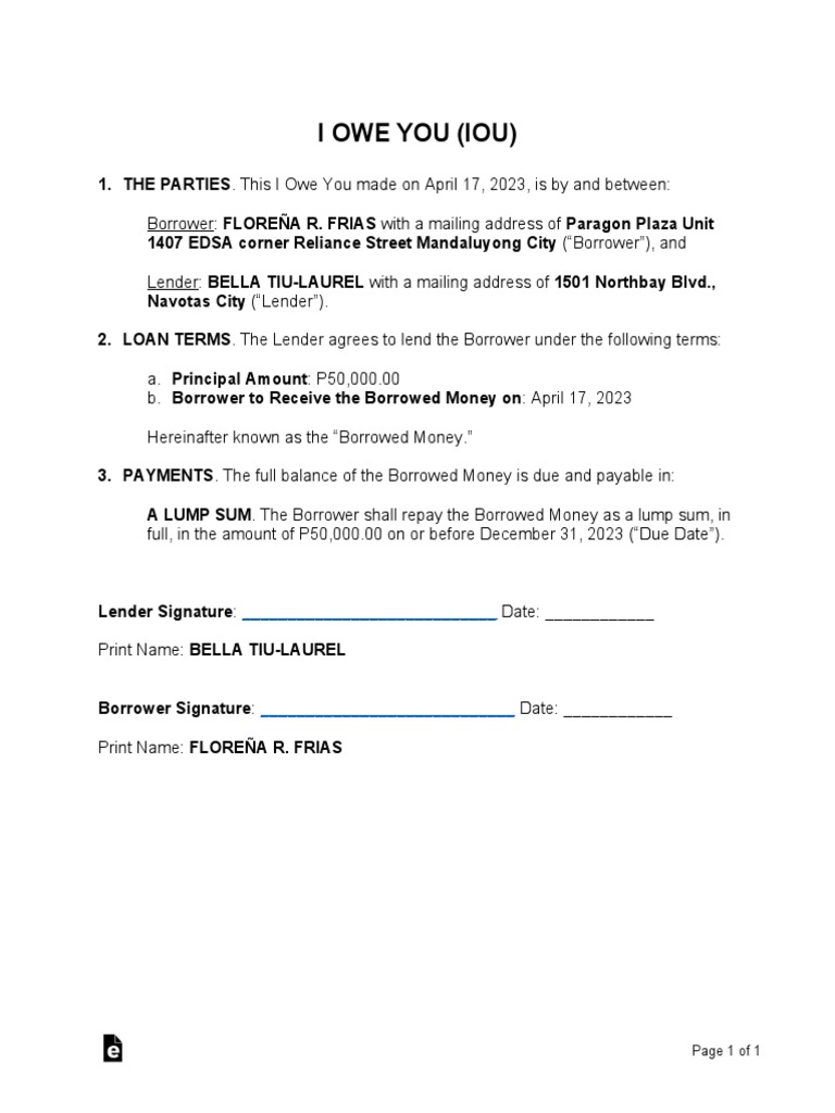 Iou Form Template | PDF