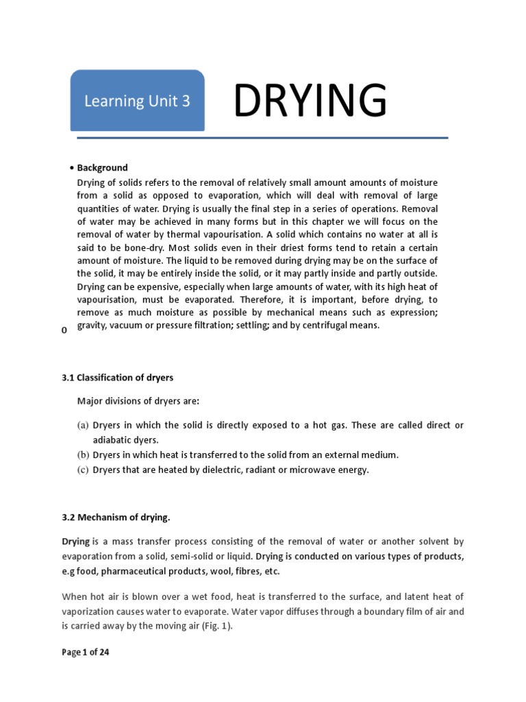 Drying: Learning Unit 3 | PDF | Humidity | Evaporation