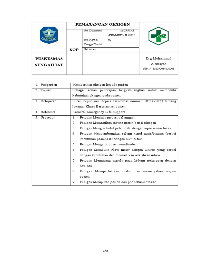 Sop Oksigen 2023 | PDF