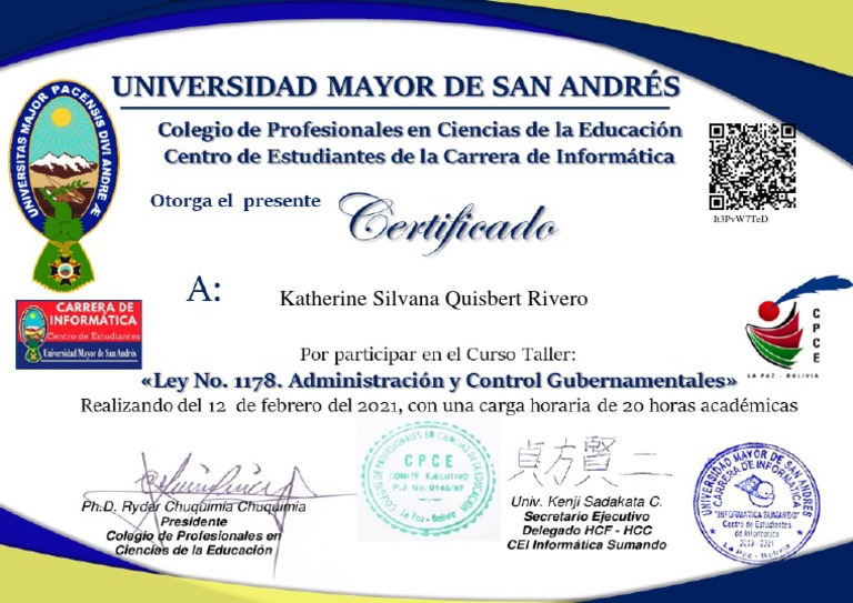 Ley 1178 - 3ra Versión - Certificado Ley 1178 | PDF | Computers