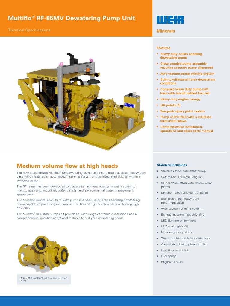 Multiflo rf85mv Dewatering Pump Spec Sheet | PDF | Pump | Diesel Engine