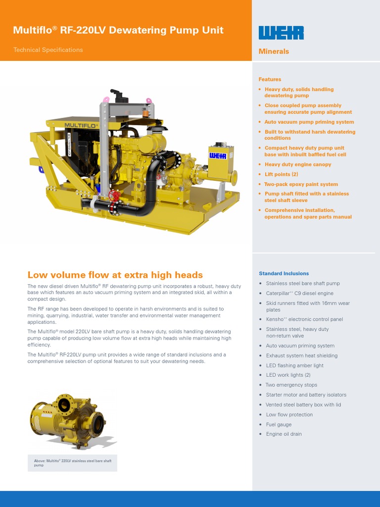 Multiflo Rf220lv Spec Sheet | PDF | Pump | Diesel Engine