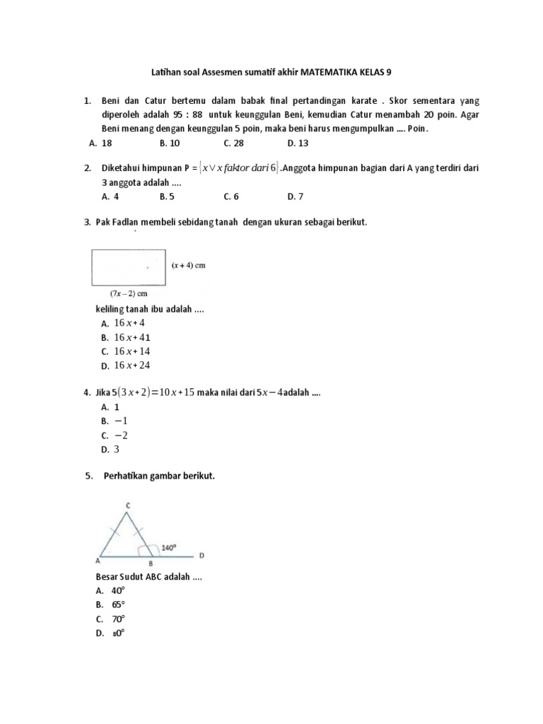 Latihan Soal US MTK | PDF