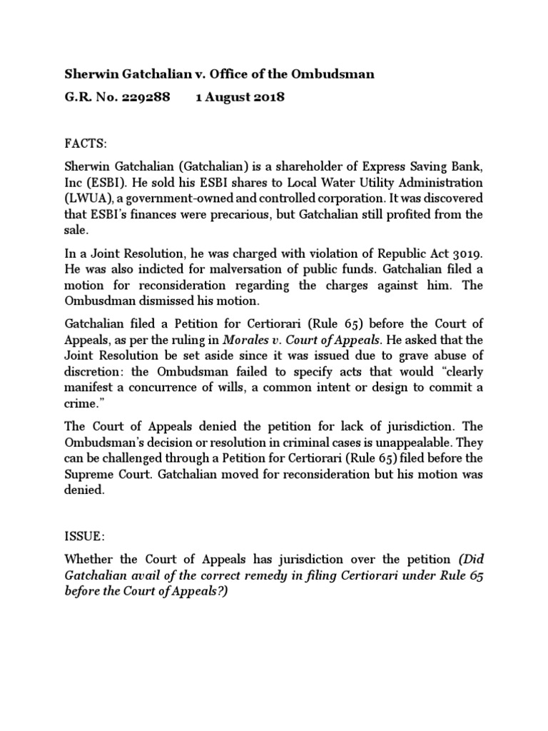 ADM Gatchalian | PDF | Appeal | Certiorari