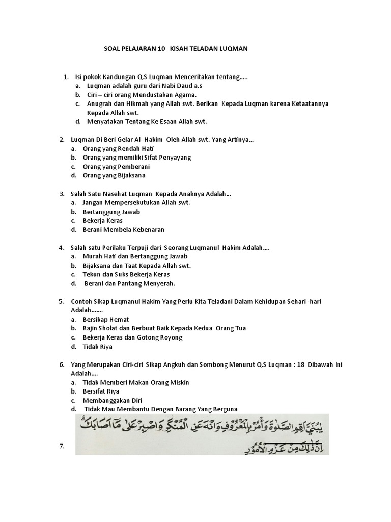 Soal Kisah Teladan Luqman | PDF | Agama & Spiritualitas