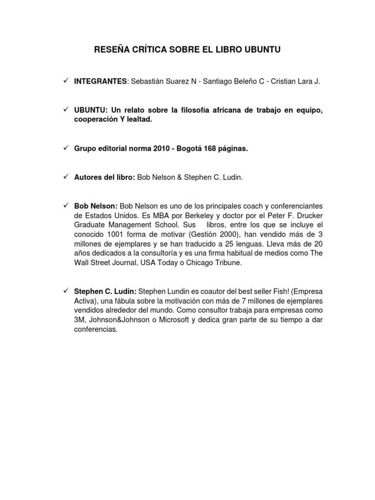 RESEÑA CRÍTICA SOBRE EL LIBRO UBUNTU | PDF