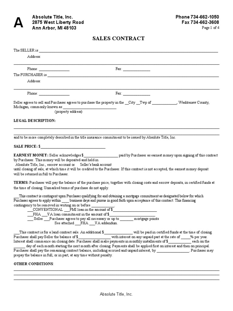 Sales Contract Template 05 | PDF | Title Insurance | Insurance