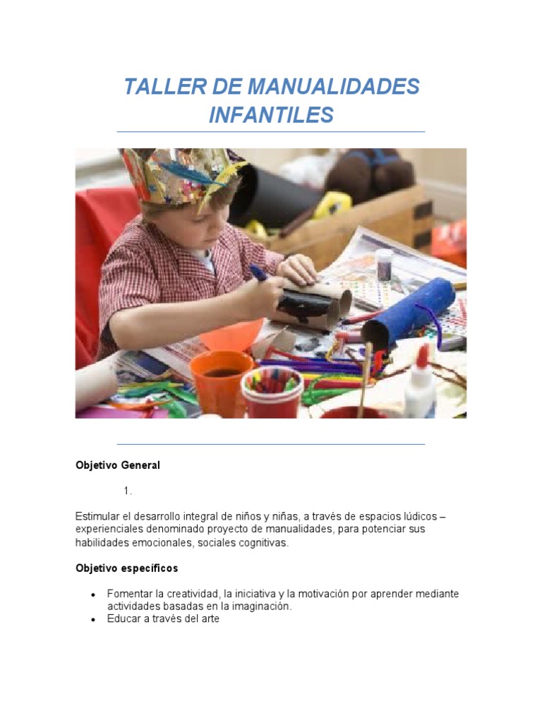 Proyecto Taller Manualidades Infantil Pdf Artes Y Manualidades