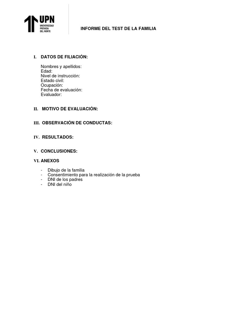 Informe Del Test de La Familia | PDF | Derecho