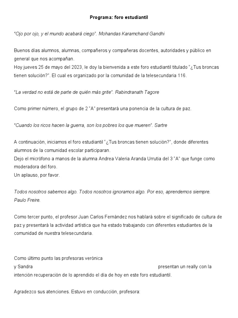 Programa Foro Estudiantil | PDF