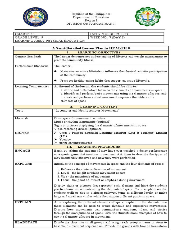 Week No. 7 Day 3 (Elements of Movements in Space) | PDF | Learning ...