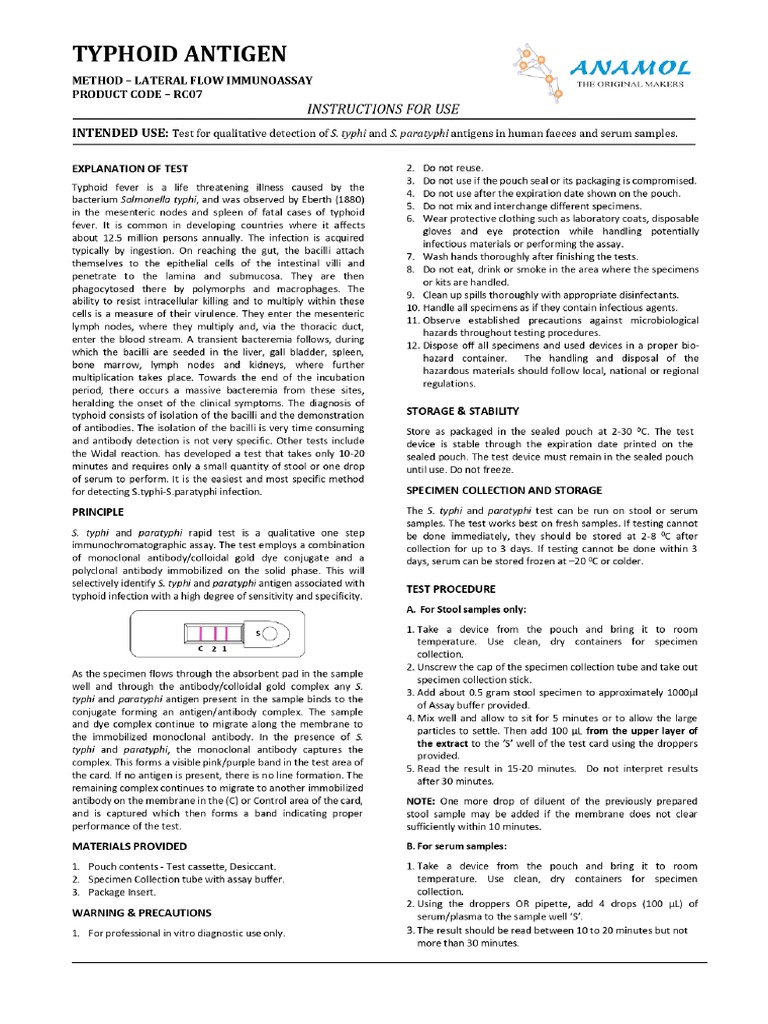 Typhoid Antigen Card | PDF