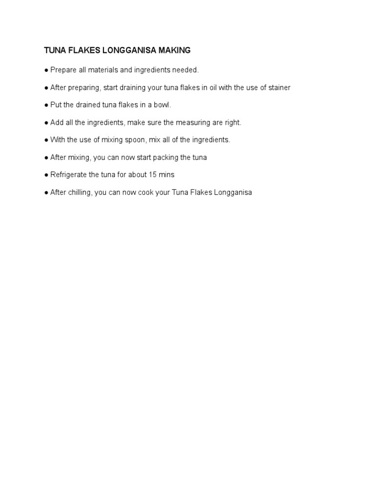 Tuna Flakes Longganisa Making | PDF