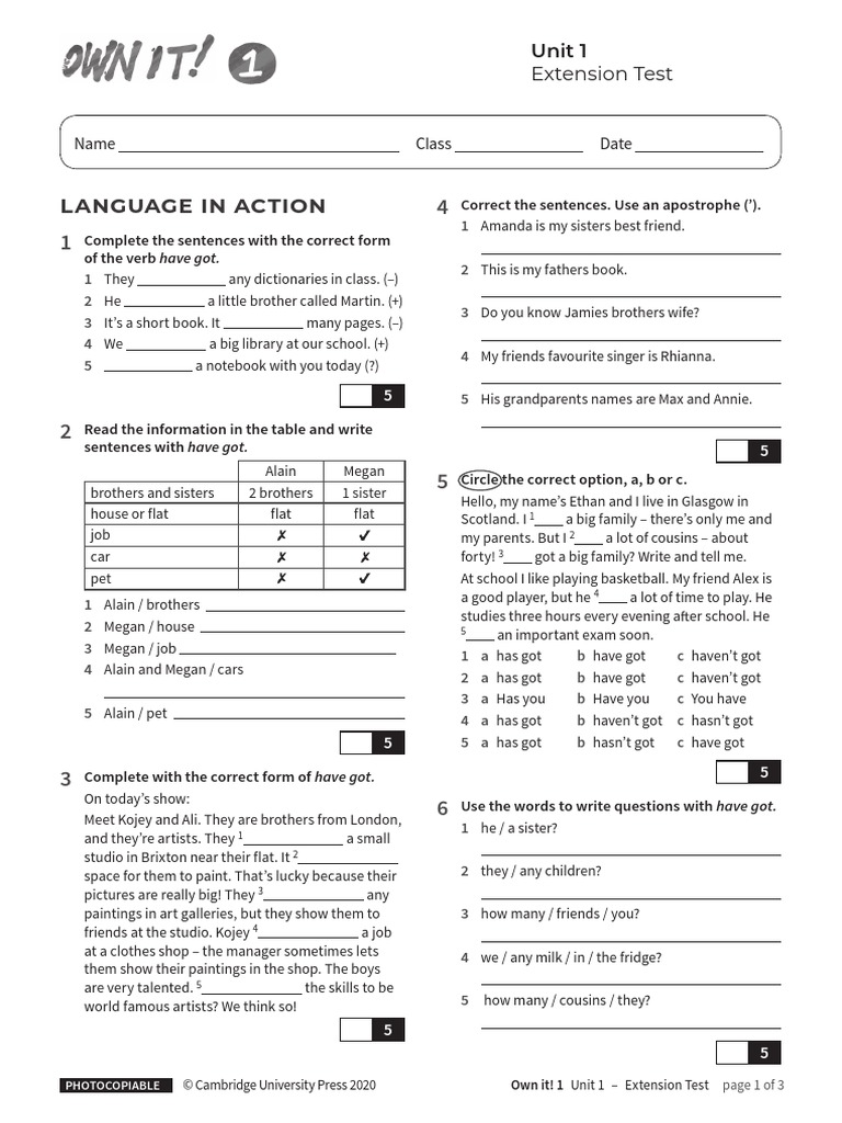 Unit1 Extension Test Without Answers | PDF