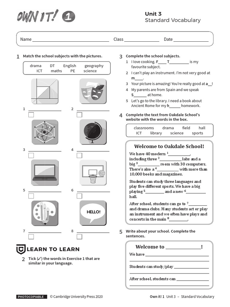 Vocabulary Standard Unit3 Without Answers | PDF