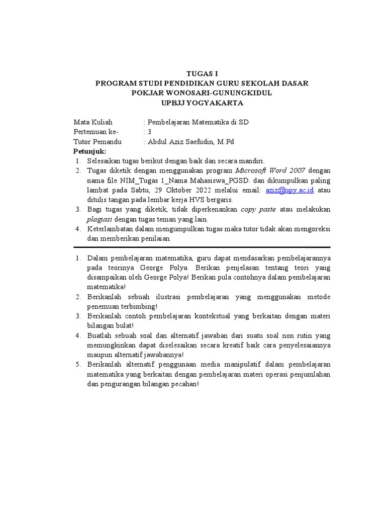 Tugas 1 UT - PGSD - 2022.2 | PDF