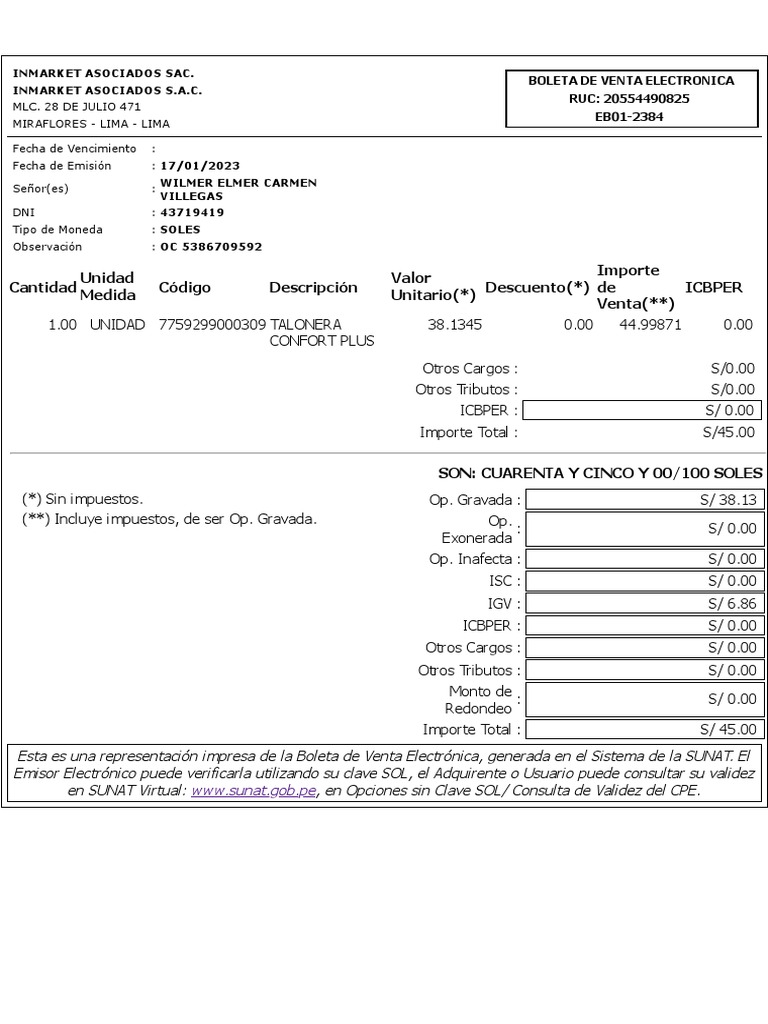 Boleta Eb01 - 2384 Carmen Villegas Wilmer Elmer | PDF