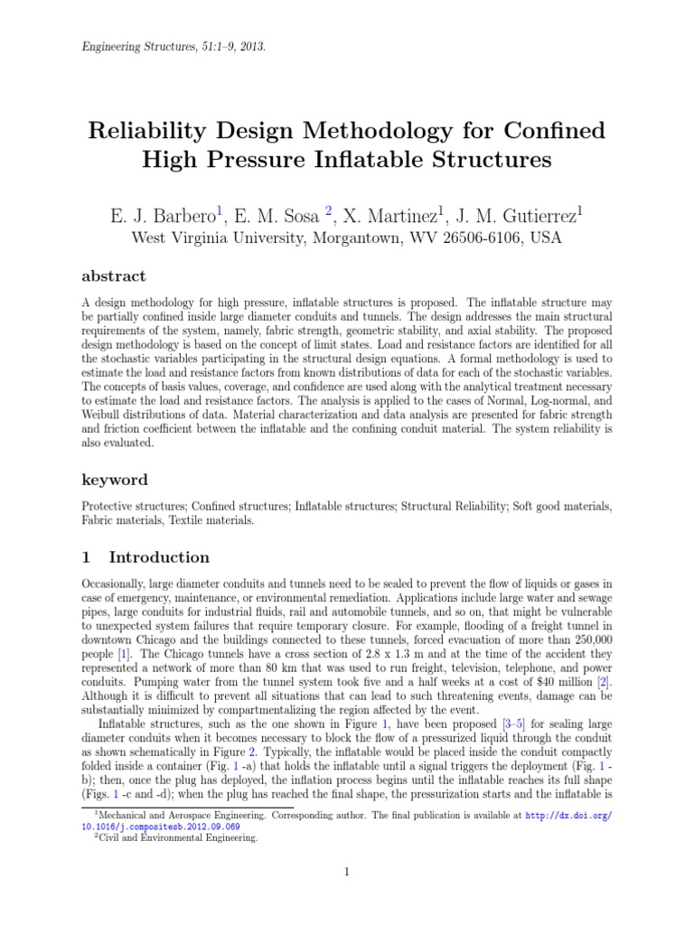 Reliability Design Methodology For Confined High Pressure Inflatable Structures | PDF