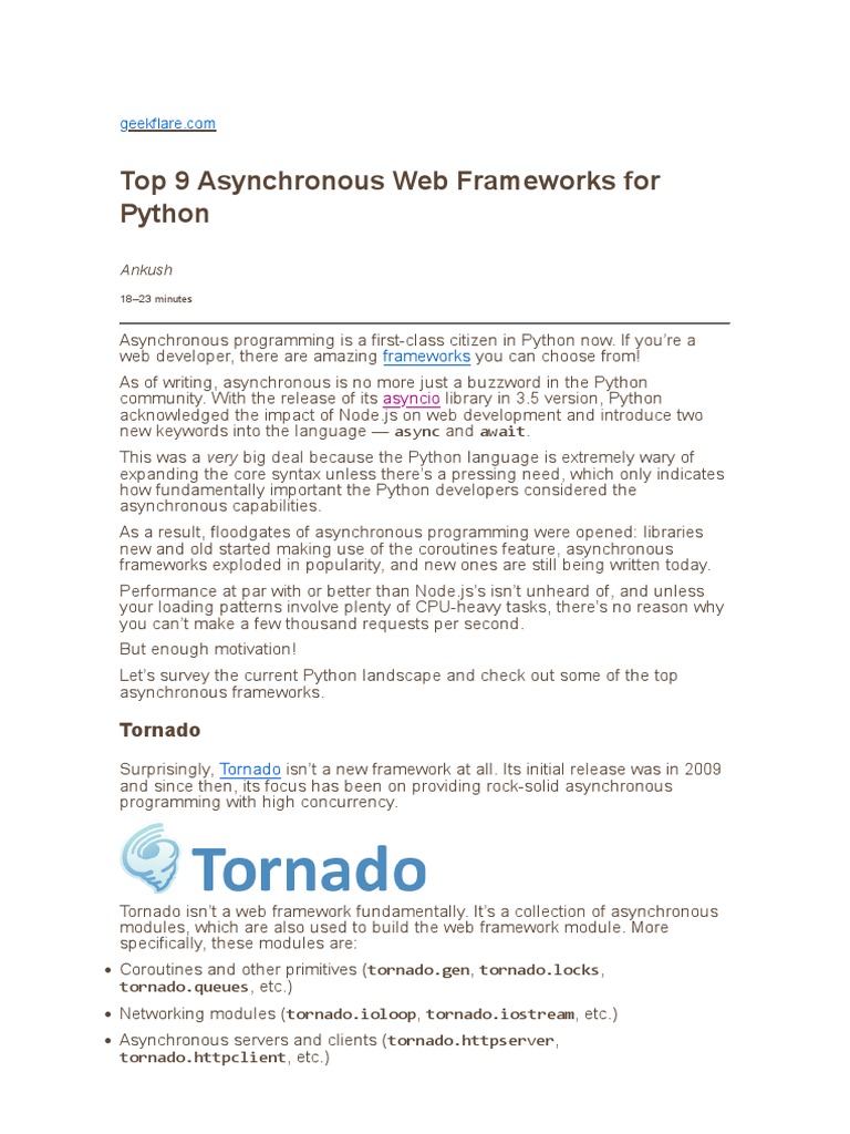 Top 9 Asynchronous Web Frameworks For Python Pdf Parameter Computer Programming 
