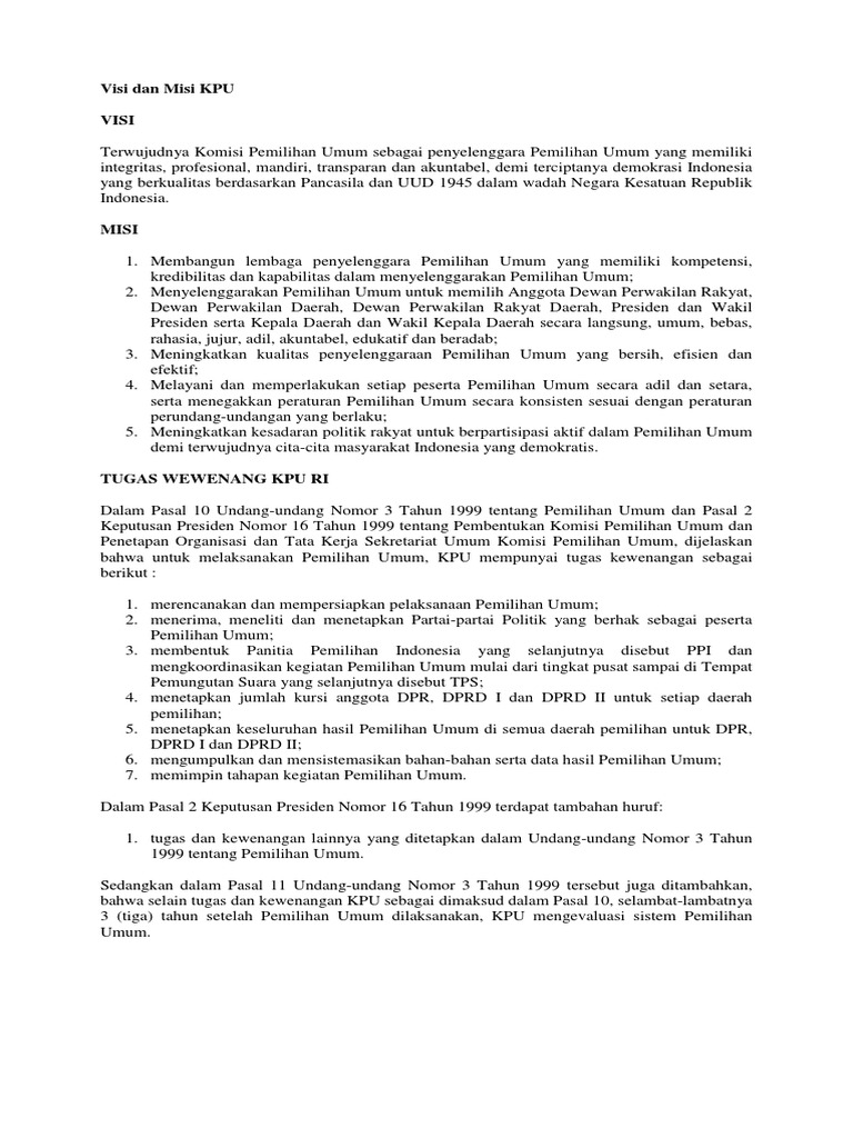 Visi Dan Misi KPU | PDF