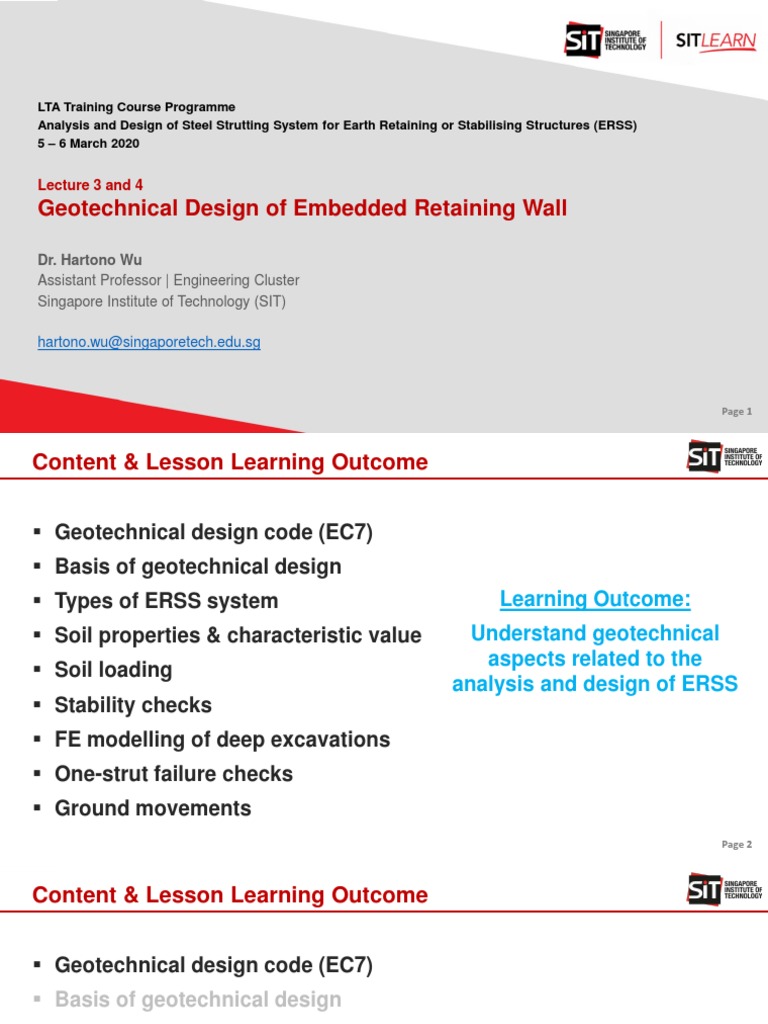 ERSS-Lecture 3 and 4 Geotechnical Design of Embedded Retaining Wall (HW ...