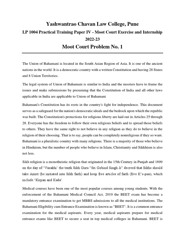 1st Moot Court Problem | PDF