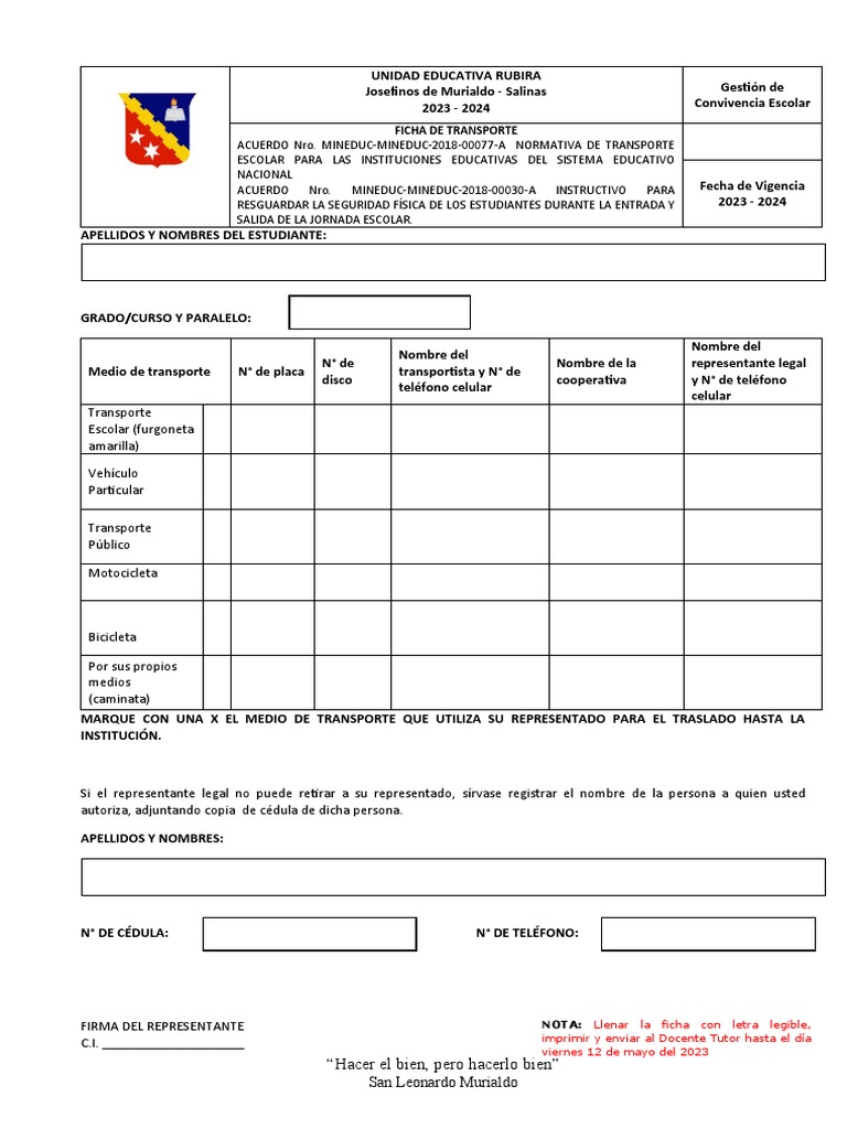 Ficha Transporte | PDF | Transporte