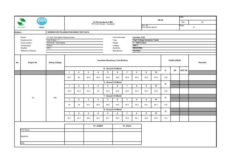 Elc-08-Qc-08-001 - Qe-28 - Generator Pi Test Gas Engine 1 | PDF ...