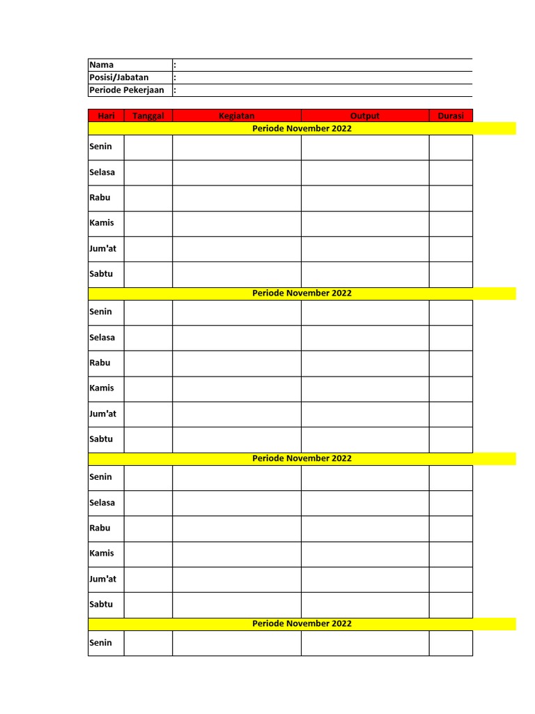 Contoh Timesheet Karyawan Harian | PDF