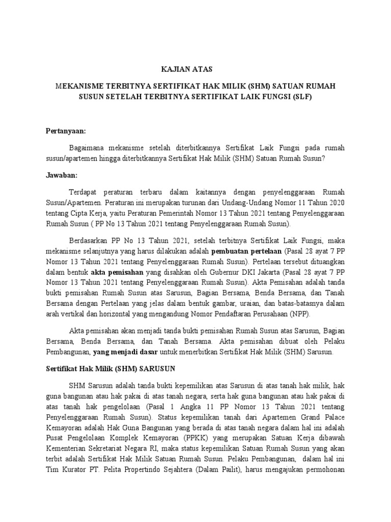 Kajian Atas Mekanisme Terbitnya SHM Sarusun | PDF