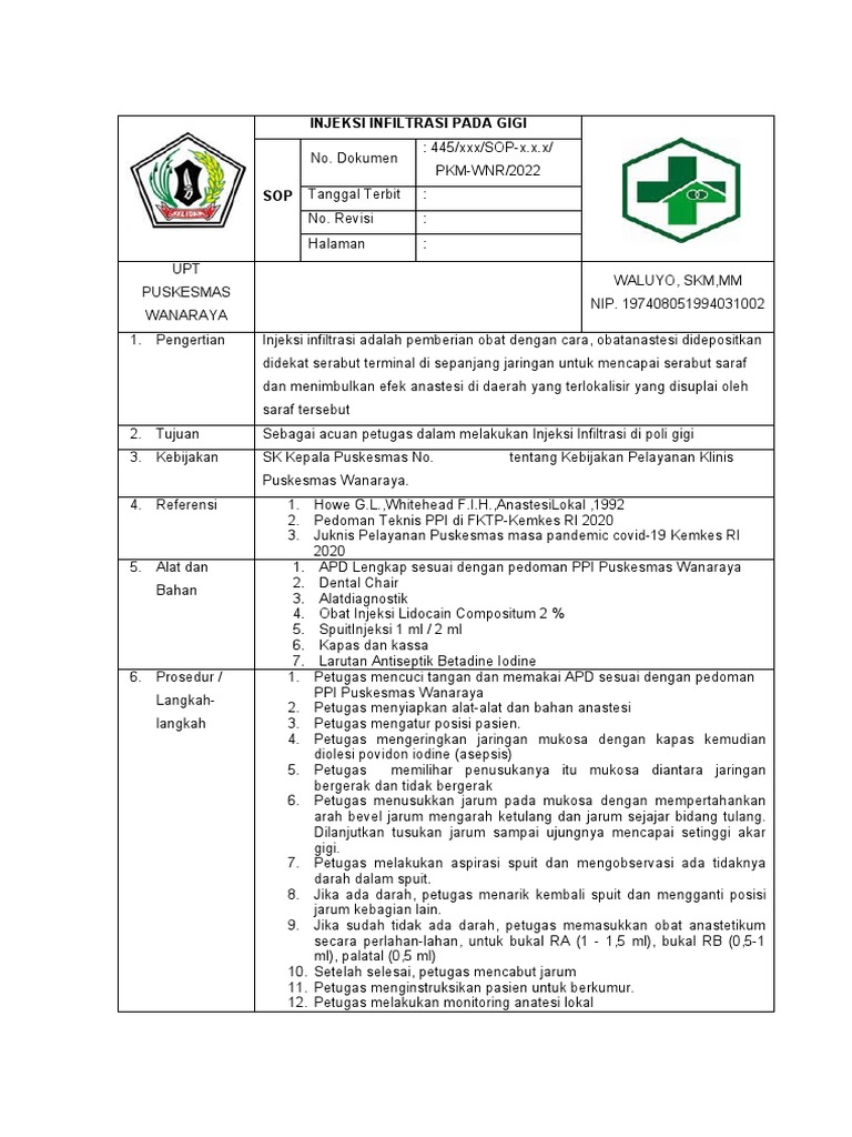 SOP INJEKSI INFILTRASI PADA GIGI | PDF