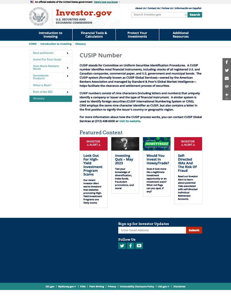 Cusip Number - Investor - Gov | PDF | Cusip | Investing