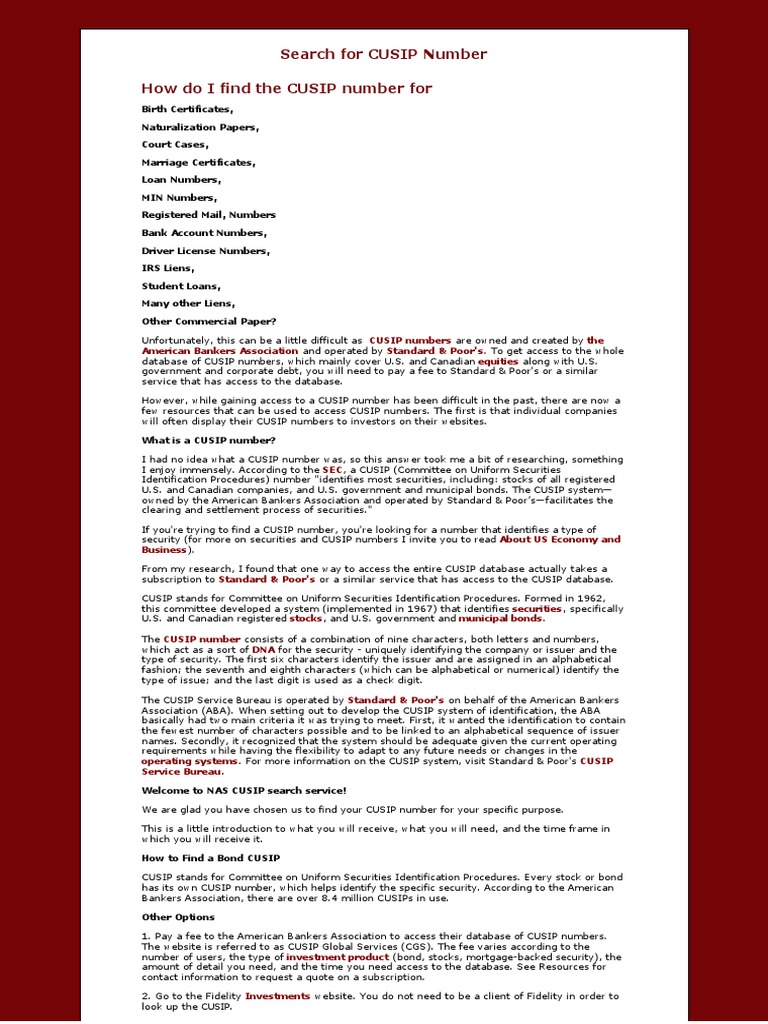 Find Cusip Number | Download Free PDF | Cusip | Securities (Finance)