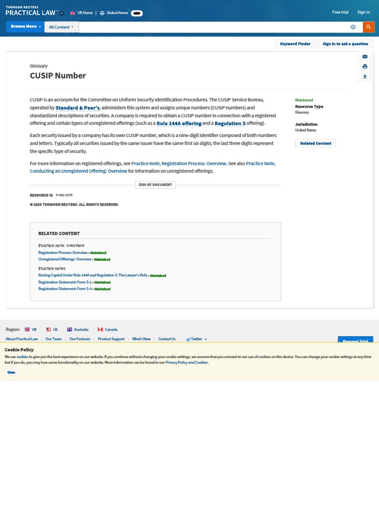 Cusip Number - Practical Law | PDF