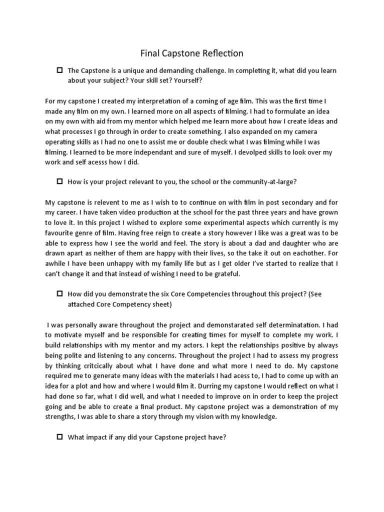Final Capstone Reflection Journal Entry Pdf Cognition