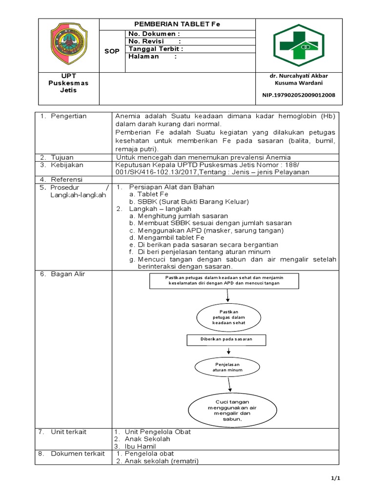 Sop Pemberian Tablet Fe | PDF