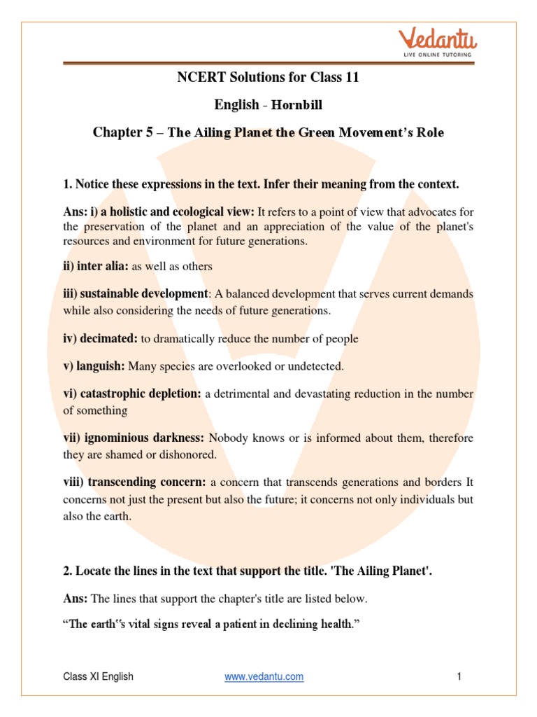Class 11 English Hornbill Chapter 5 | PDF