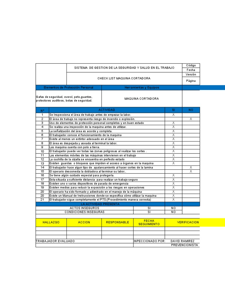 26 Check List Cortadora | PDF