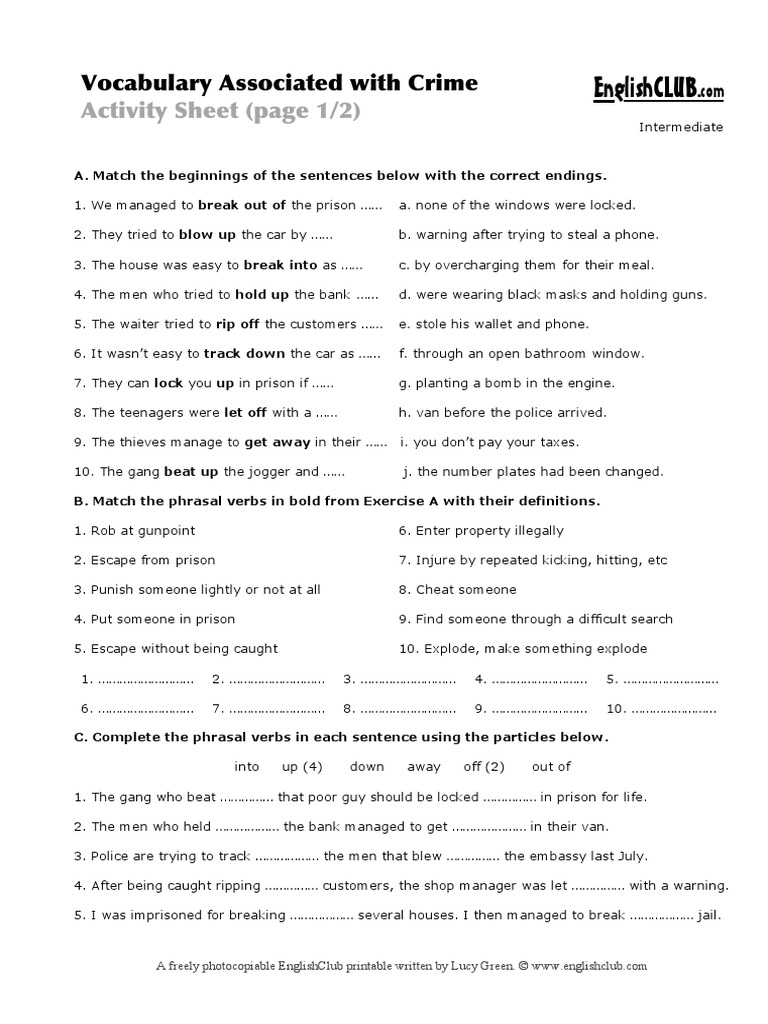 Crime Vocabulary for ESL Learners | PDF | Crimes | Crime & Violence