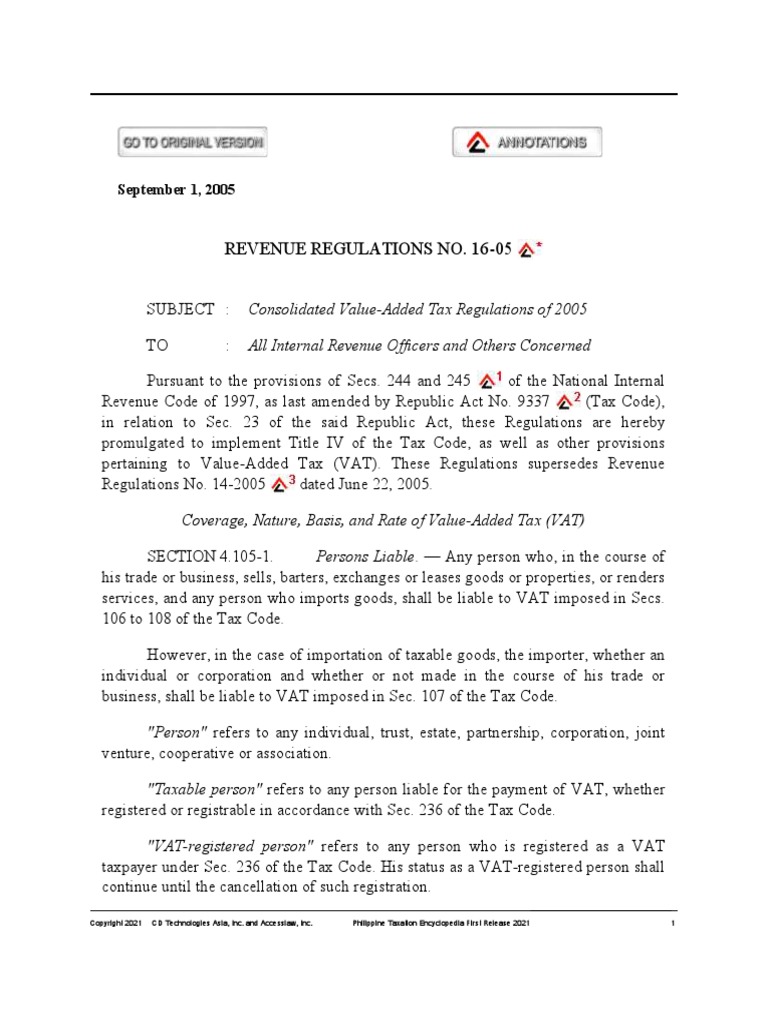 Philippine VAT Regulations 2005 Overview | PDF | Value Added Tax | Taxes