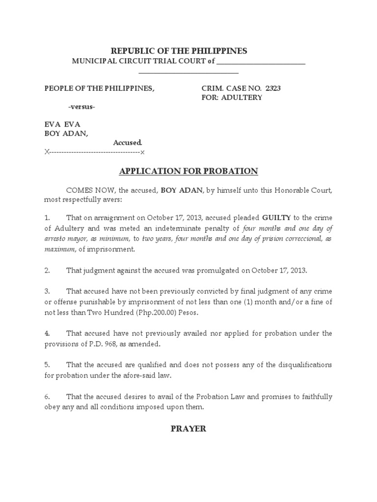 Application For Probation | PDF | Probation | Government