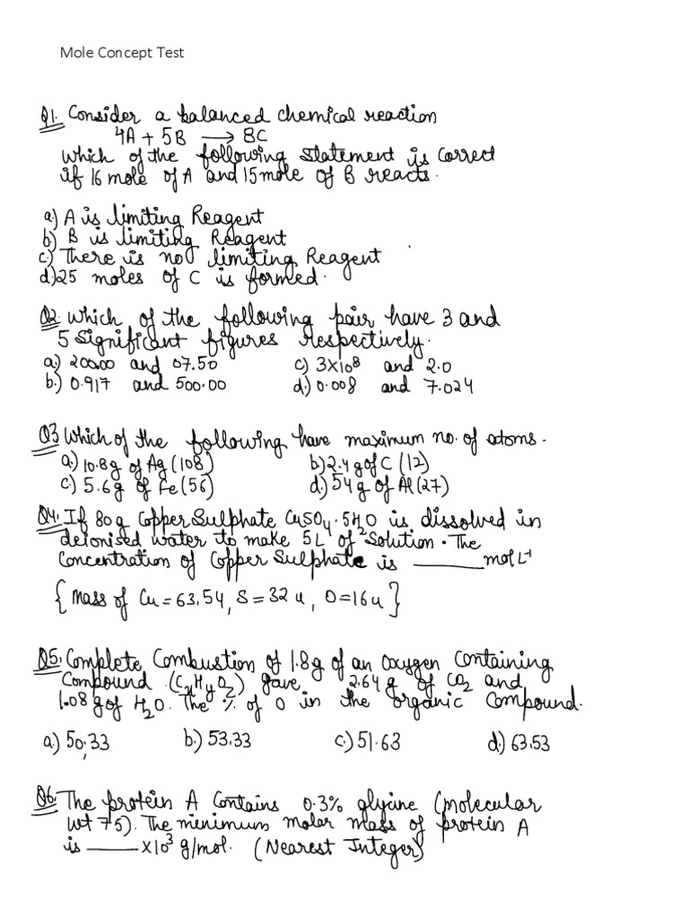 Mole Concept Test | PDF