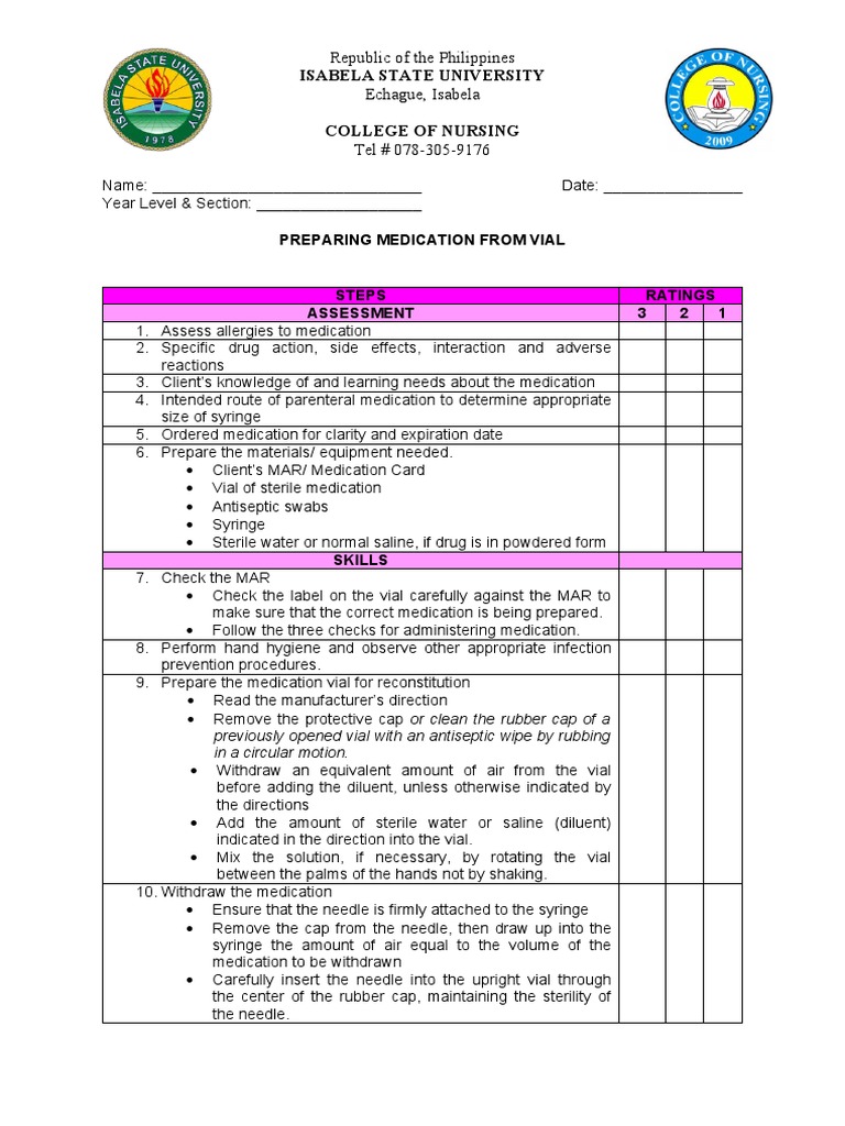 Medication Preparation from Vial Guide | PDF | Syringe | Medical ...