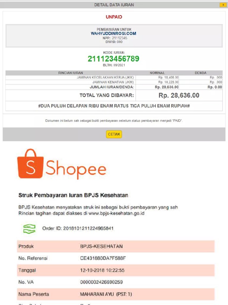 6 - Contoh Bukti Pembayaran BPJS | PDF
