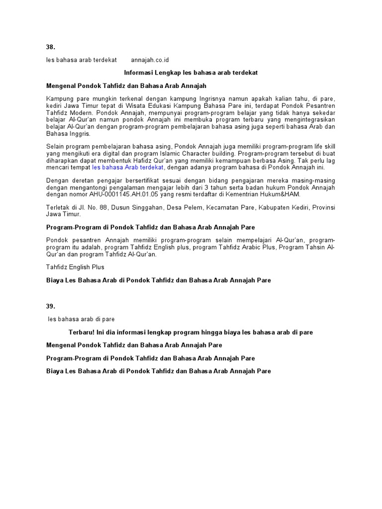 Program Bahasa Arab Annajah | PDF | Kajian Bahasa Asing