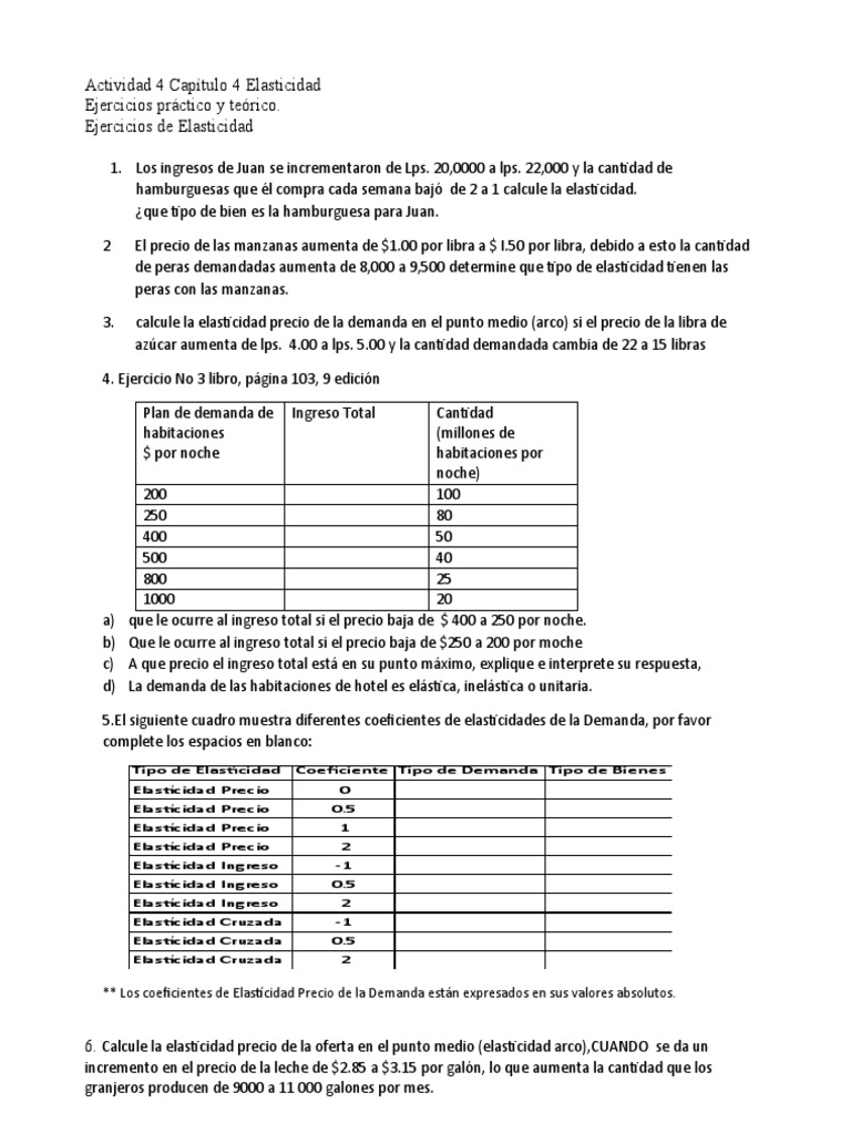 Actividad 5 Capítulo 4 Elasticidad | PDF | Elasticidad (economía) | La elasticidad precio de la ...