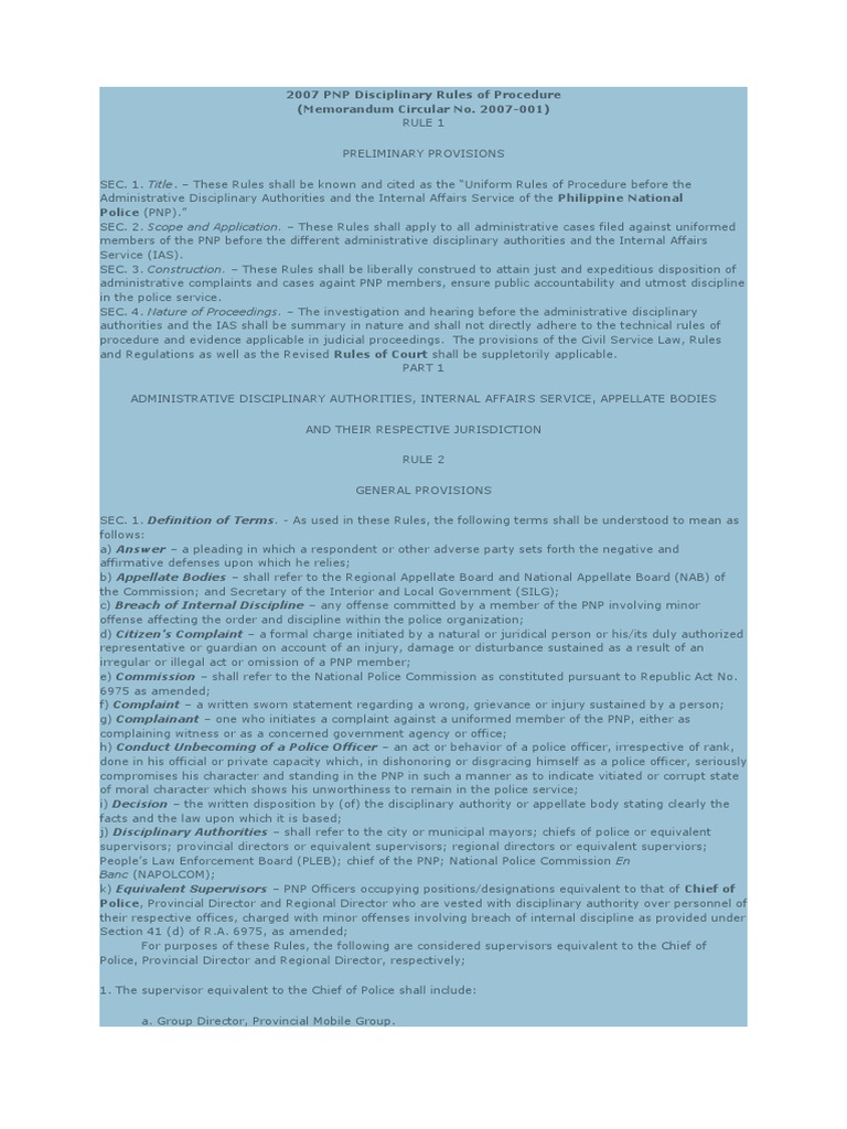 2007 PNP Disciplinary Rules of Procedure | PDF | Complaint | Shorthand