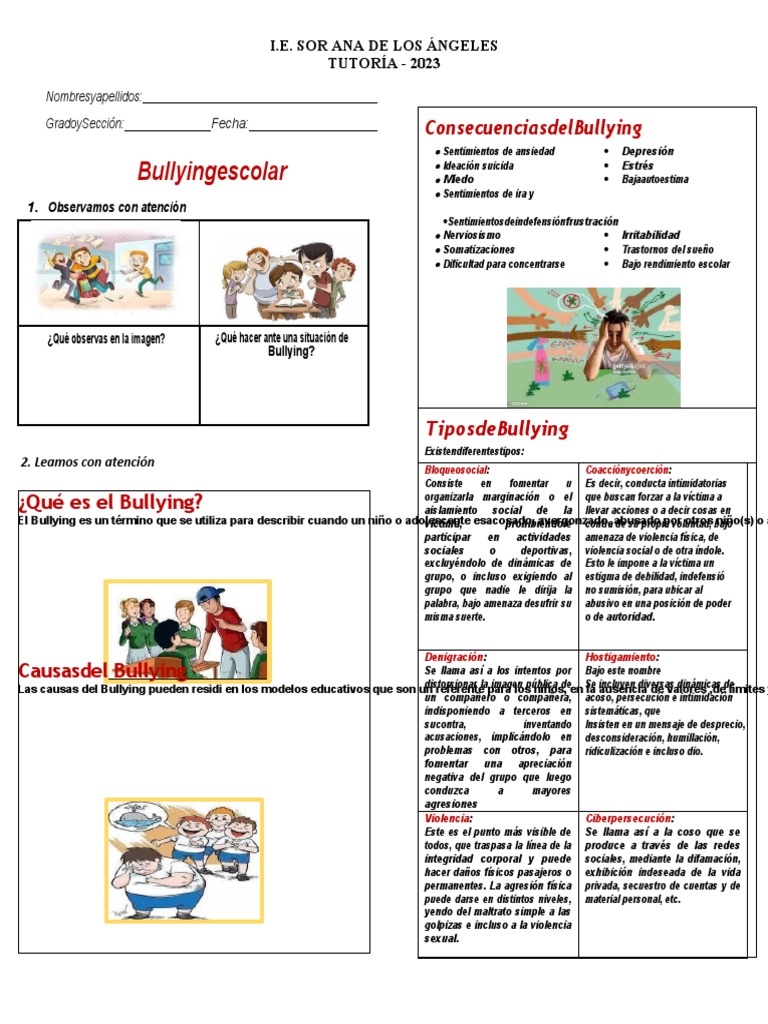 Tutoría - Ficha Sesión Lucha Contra El Bullying | PDF | Comportamiento problemático | Sicología