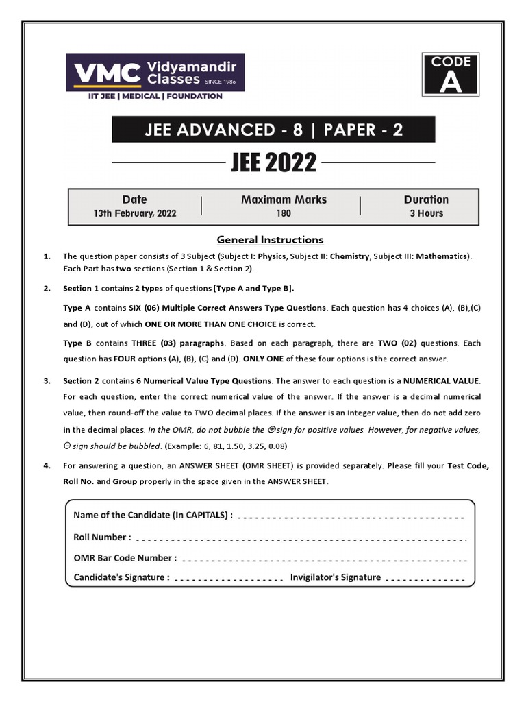 JEE Advanced 2022 Paper 2 Overview | PDF